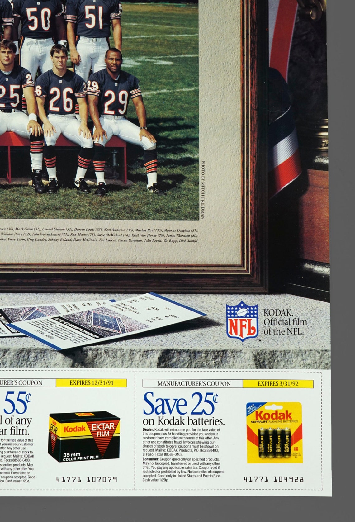 1991 Chicago Bears KODAK Promo Poster 17.5 X 22 Vintage Poster | Etsy