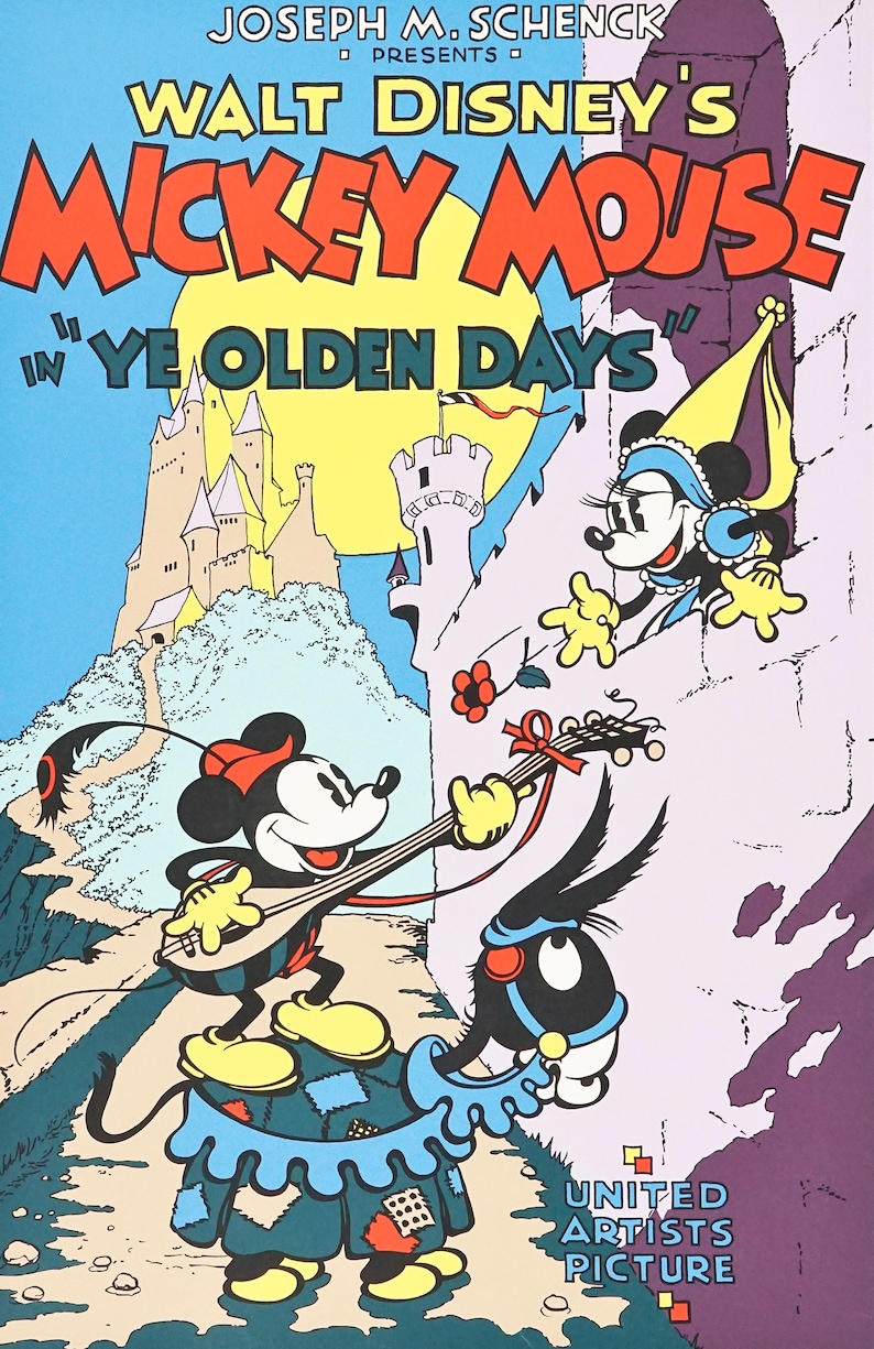 Vintage Mickey Mouse Serigraph "ye Olden Days" Walt Disney Print - Etsy
