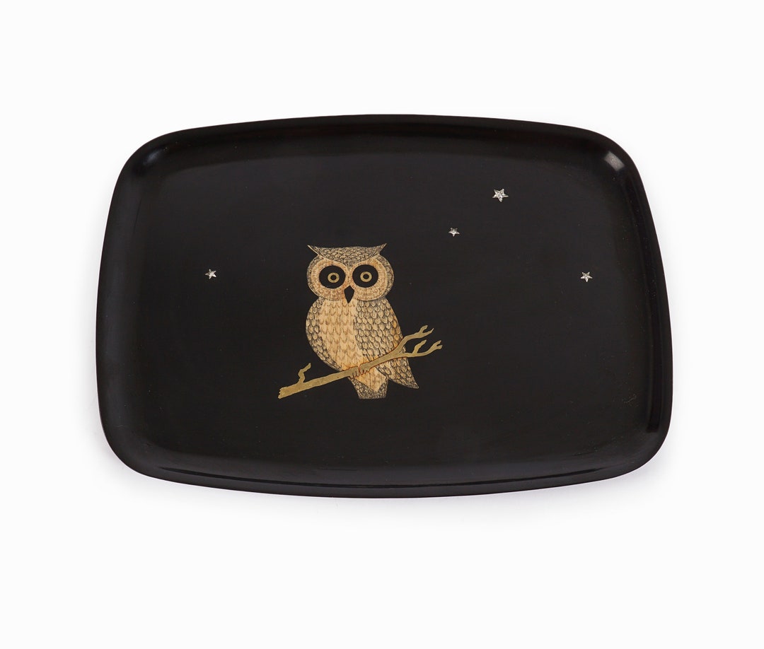 Vintage Couroc of Monterey Inlaid Round Plate Tray Owl Motif - Etsy