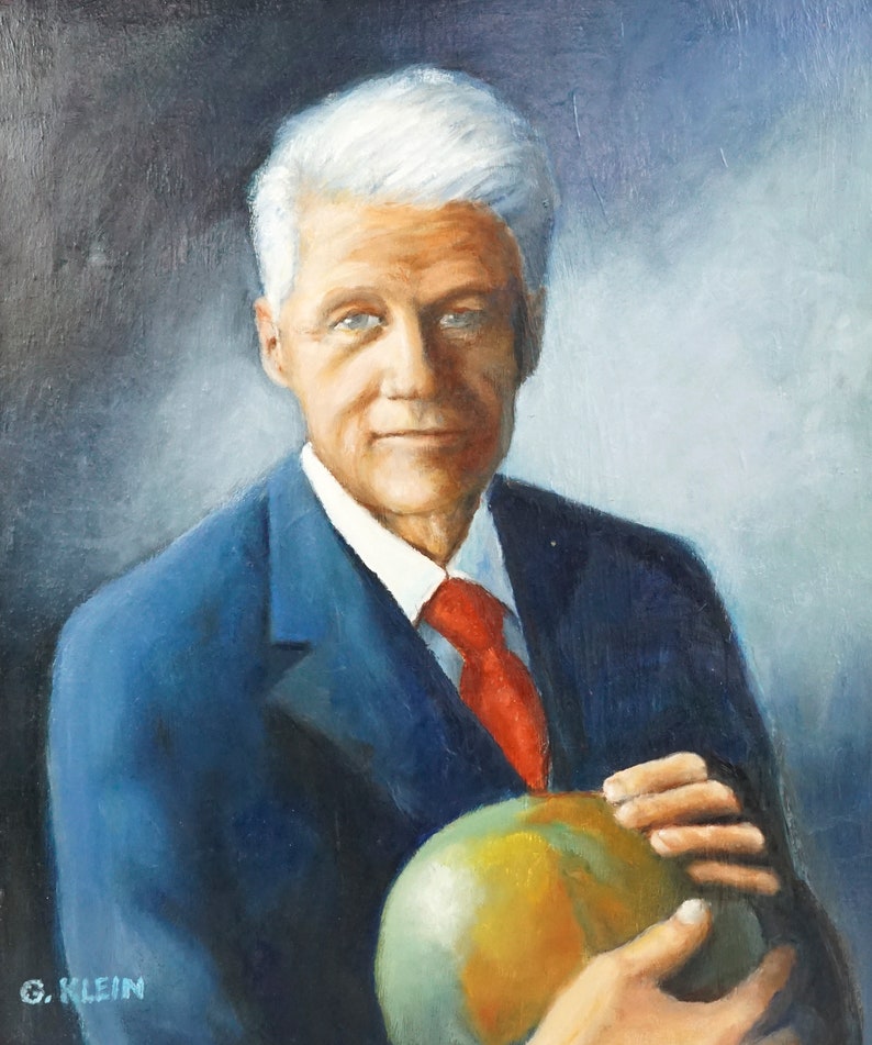 Bill Clinton Oil Painting Vintage Presidential Portrait - Etsy