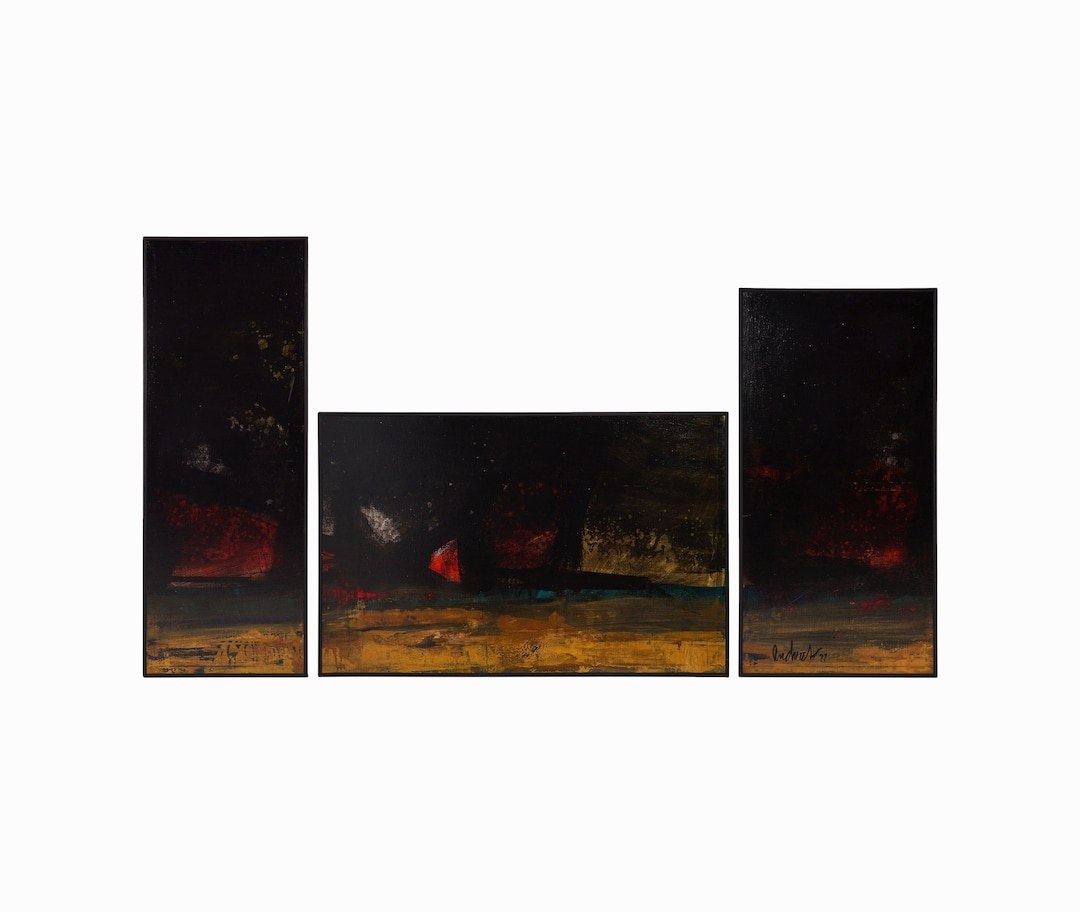 1977 Triptych Oil Painting on Canvas Abstract Mid Century Modern - Etsy