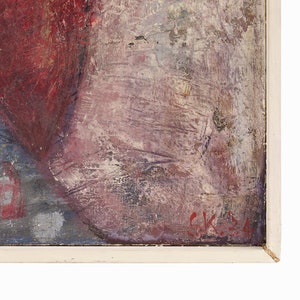 1934 S. Kaiser Abstract Oil Painting on Canvas Mid Century Modern ...