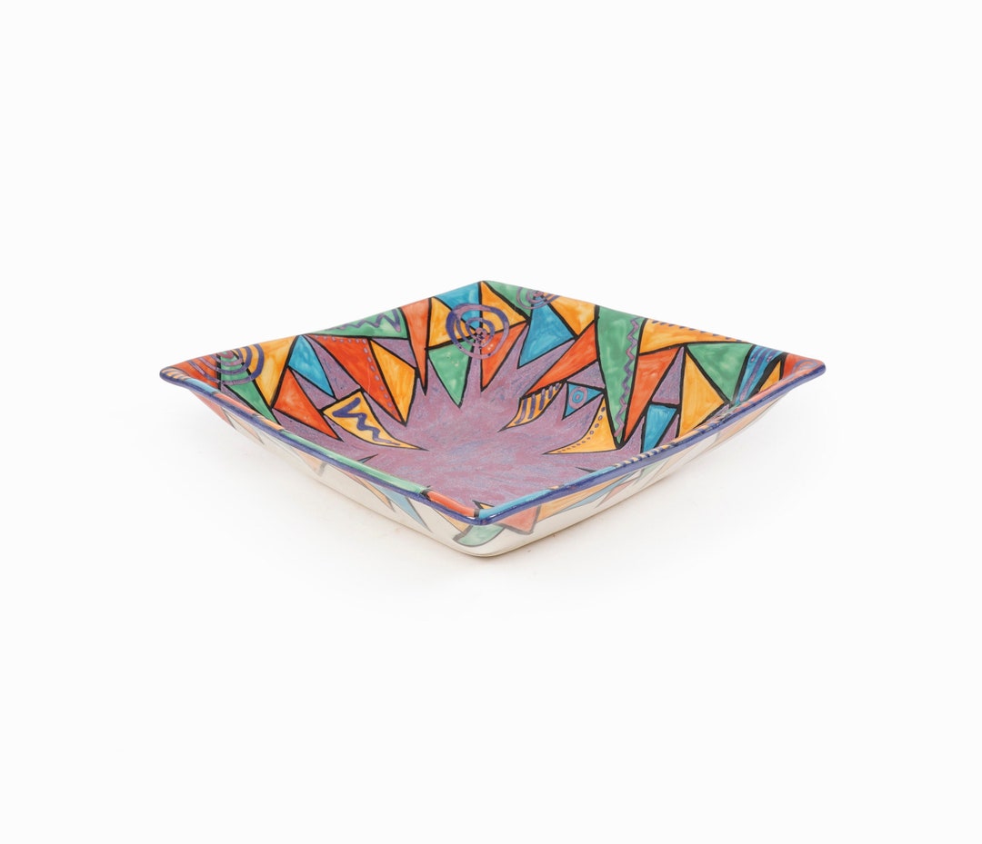 Vintage Ceramic Bowl Colorful Triangles - Etsy