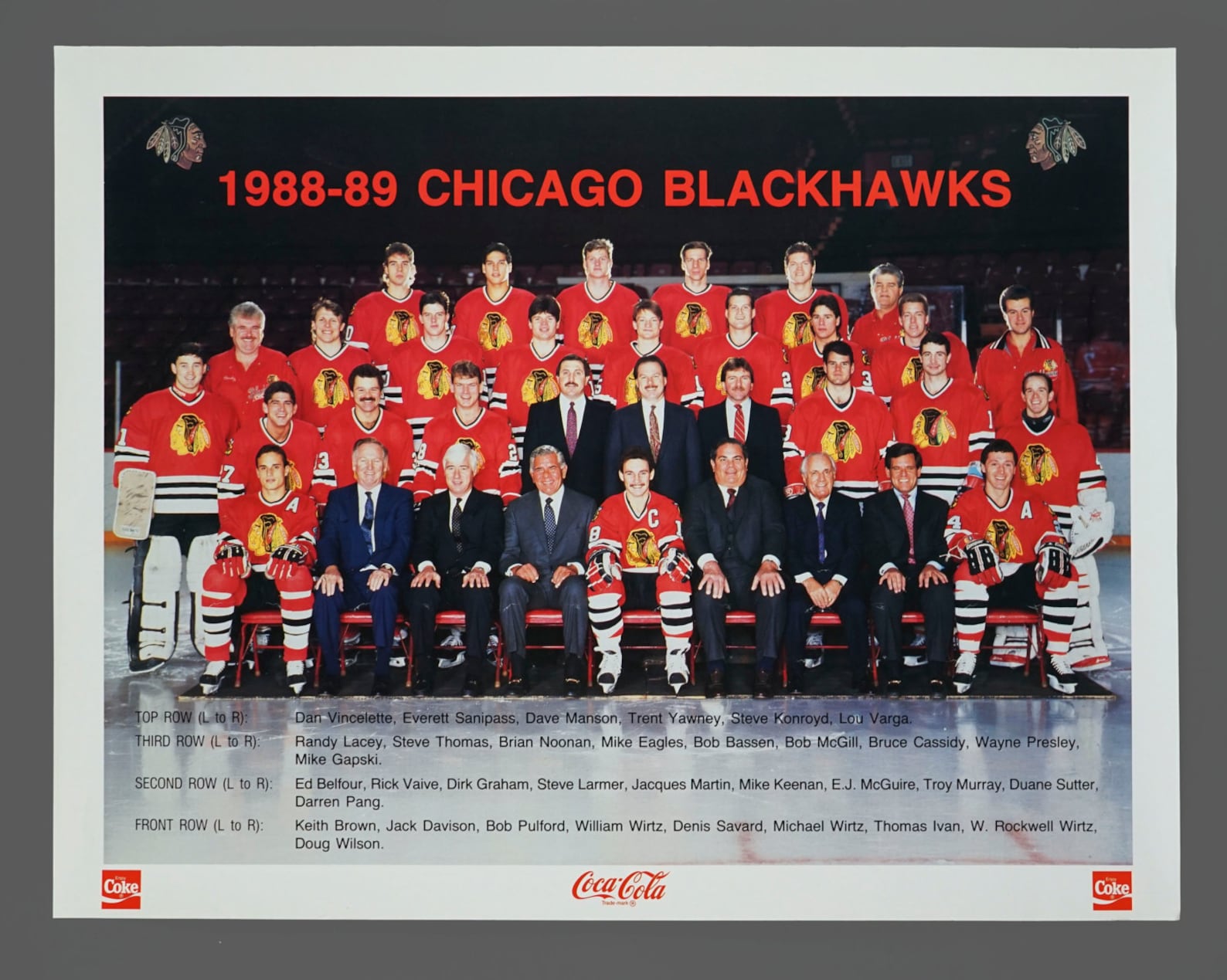 1988-89 Chicago Blackhawks Poster 17 X 22 Vintage NHL Hockey Team ...