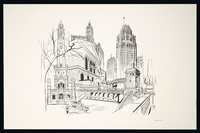 1982 George Becker Chicago Print Landmarks Buildings Chicago | Etsy