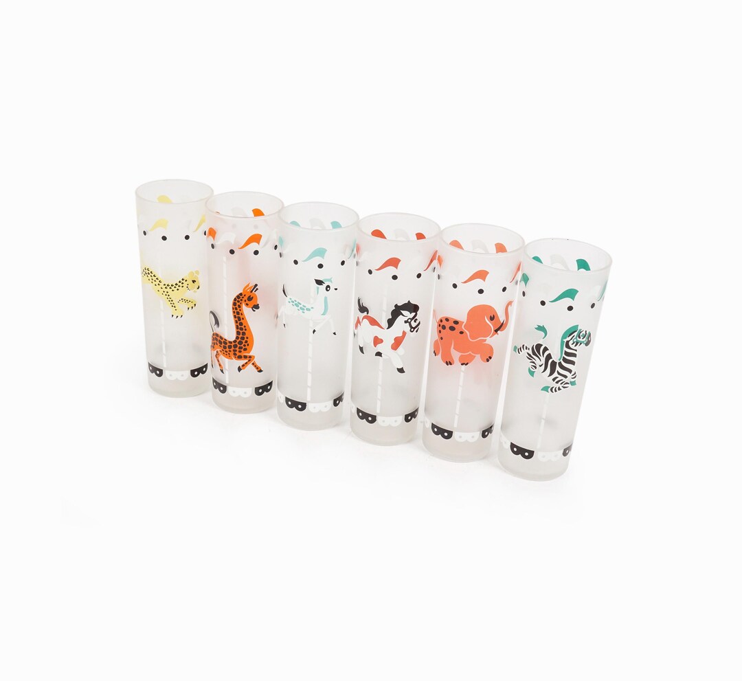 Libbey Carousel Drinking Glasses Set Circus Animal Mid Century Modern ...