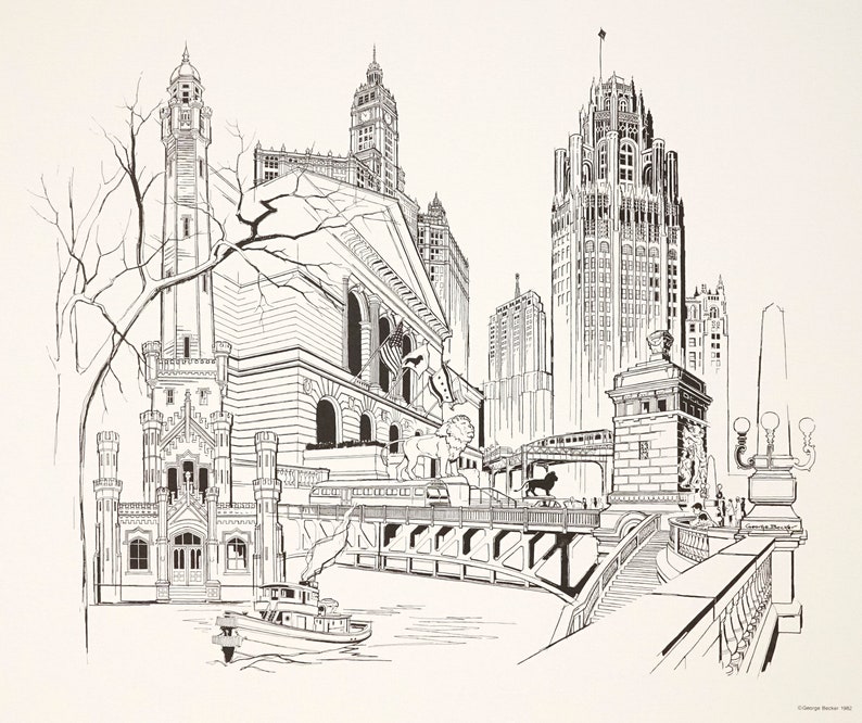 1982 George Becker Chicago Print Landmarks Buildings Chicago | Etsy