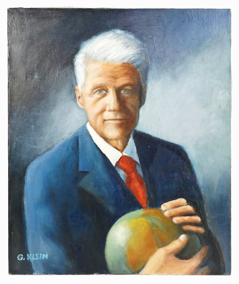 Bill Clinton Oil Painting Vintage Presidential Portrait - Etsy