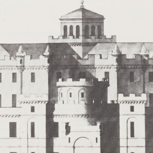 Vintage Architectural Serigraph on Paper Castle Pointillist Print - Etsy