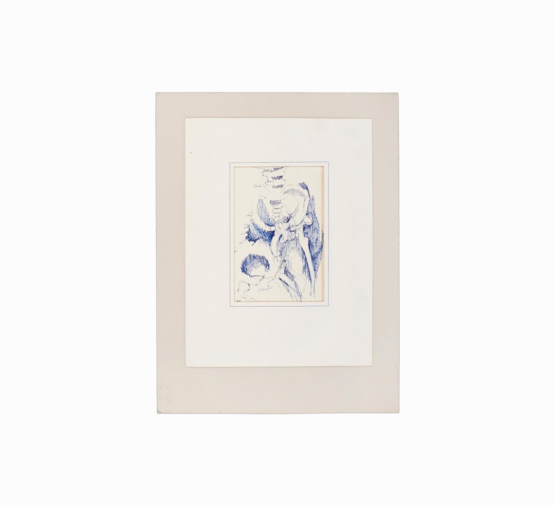 Madura Abstract Blue Marker Drawing on Illustration Board Mid Century ...