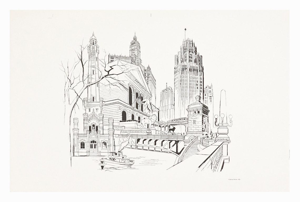1982 George Becker Chicago Print Landmarks Chicago Water Tower ...