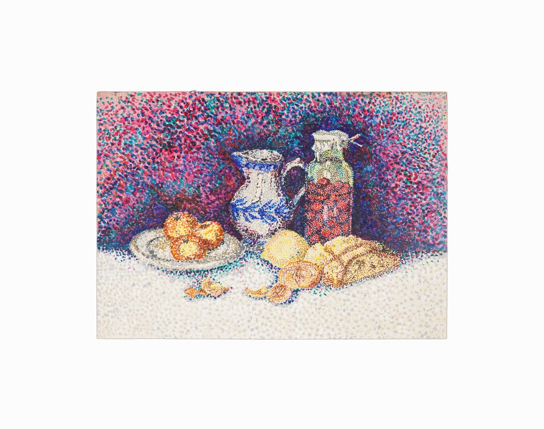 1950s Leon Arnold Muller Acrylic Painting on Board Pointillist Still ...