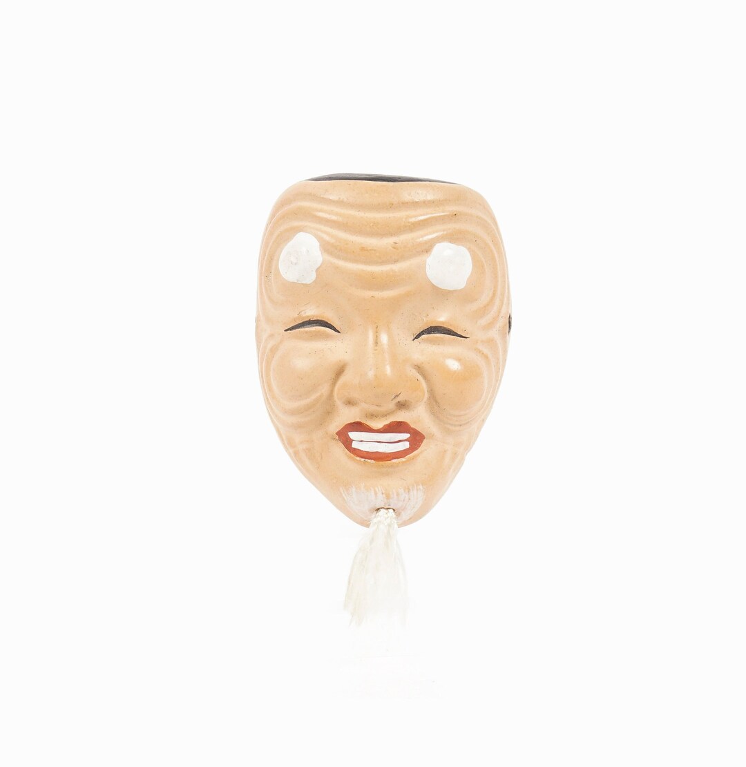 Noh Theater Ceramic Mask Japan Miniature Kojo Netsuke Seven Lucky Gods ...