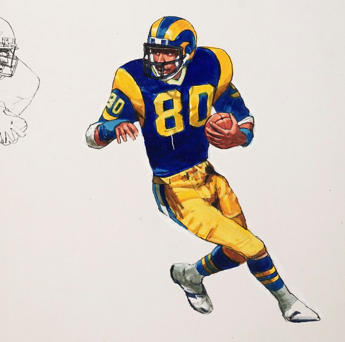Vintage NFL Watercolor Painting on Board Los Angeles Rams Team Sports ...