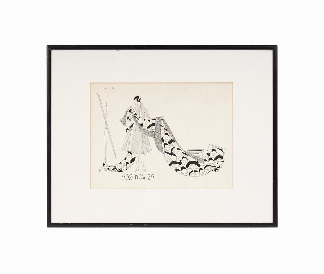 Thelma Terrell Art Deco Fashion Ink Drawing Illustration Original ...