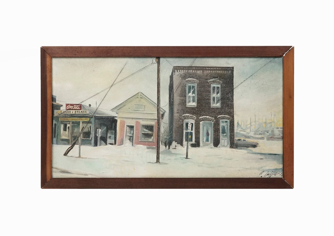 1981 Hoboken Painting on Canvas Figurative Art Cityscape Buildings - Etsy