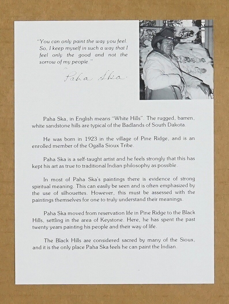 1989 Paha Ska Print "the Artist" Native American Offset Lithograph - Etsy