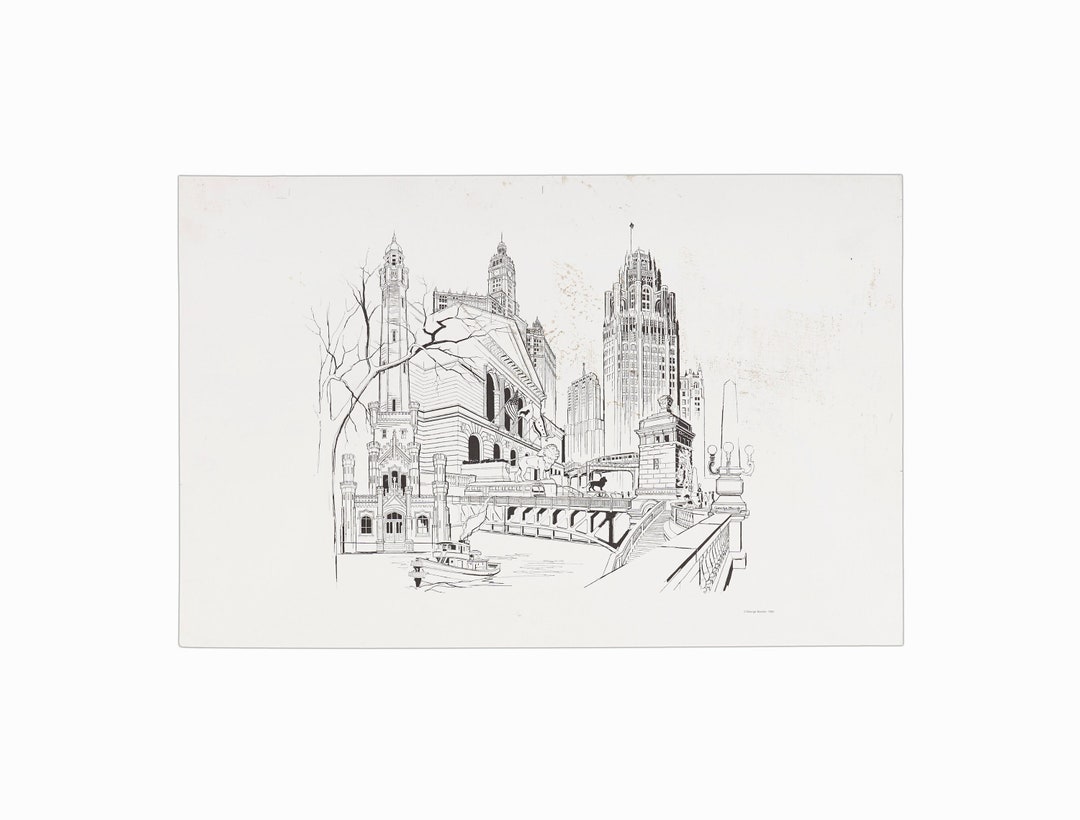 1982 George Becker Chicago Print Landmarks Chicago Water Tower ...