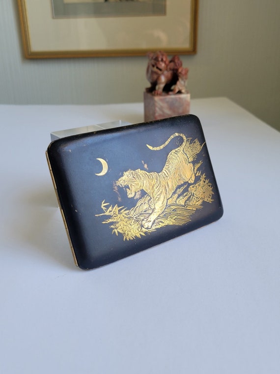 Antique Japanese Damascene Gold Tiger Cigarette Case - Gem