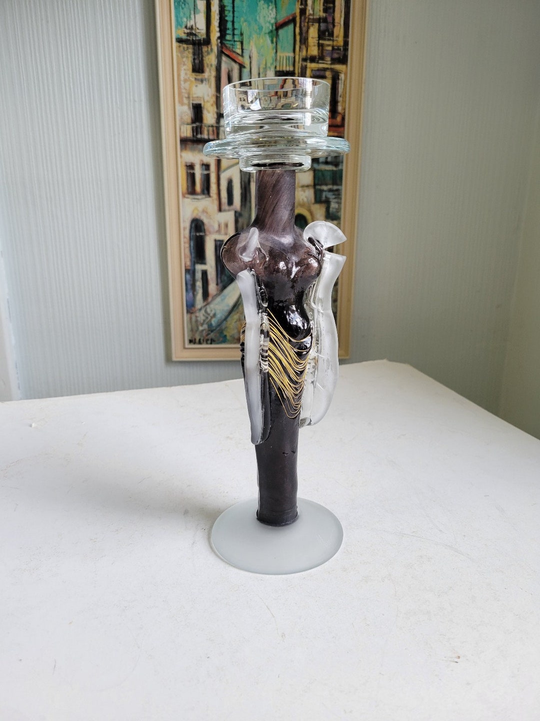 MCM Elena Graure Manta Purple Art Glass Candle Holder - Etsy