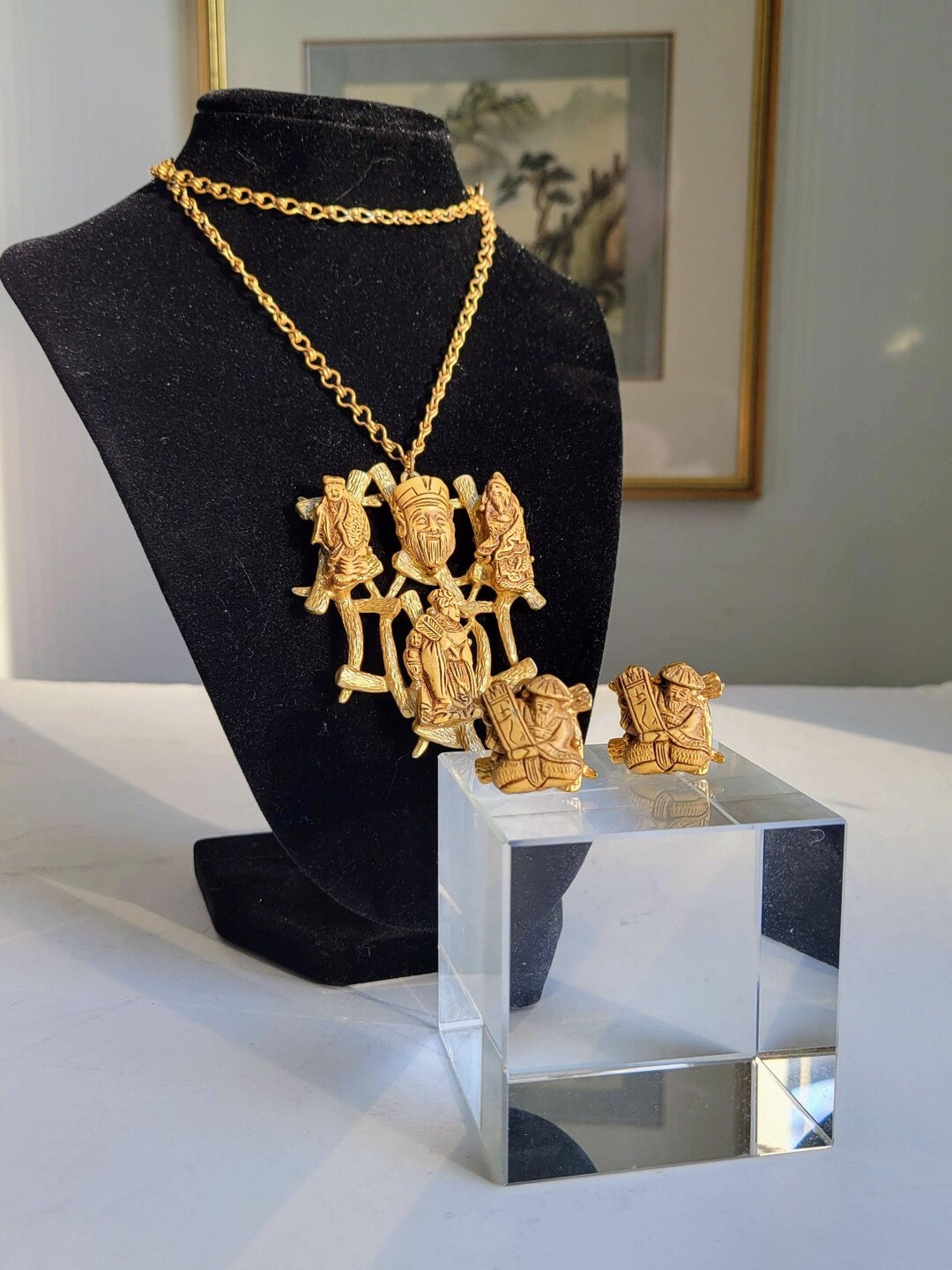 Vintage Selro 'asian Gods of Fortune' Necklace and Earrings Set - Etsy