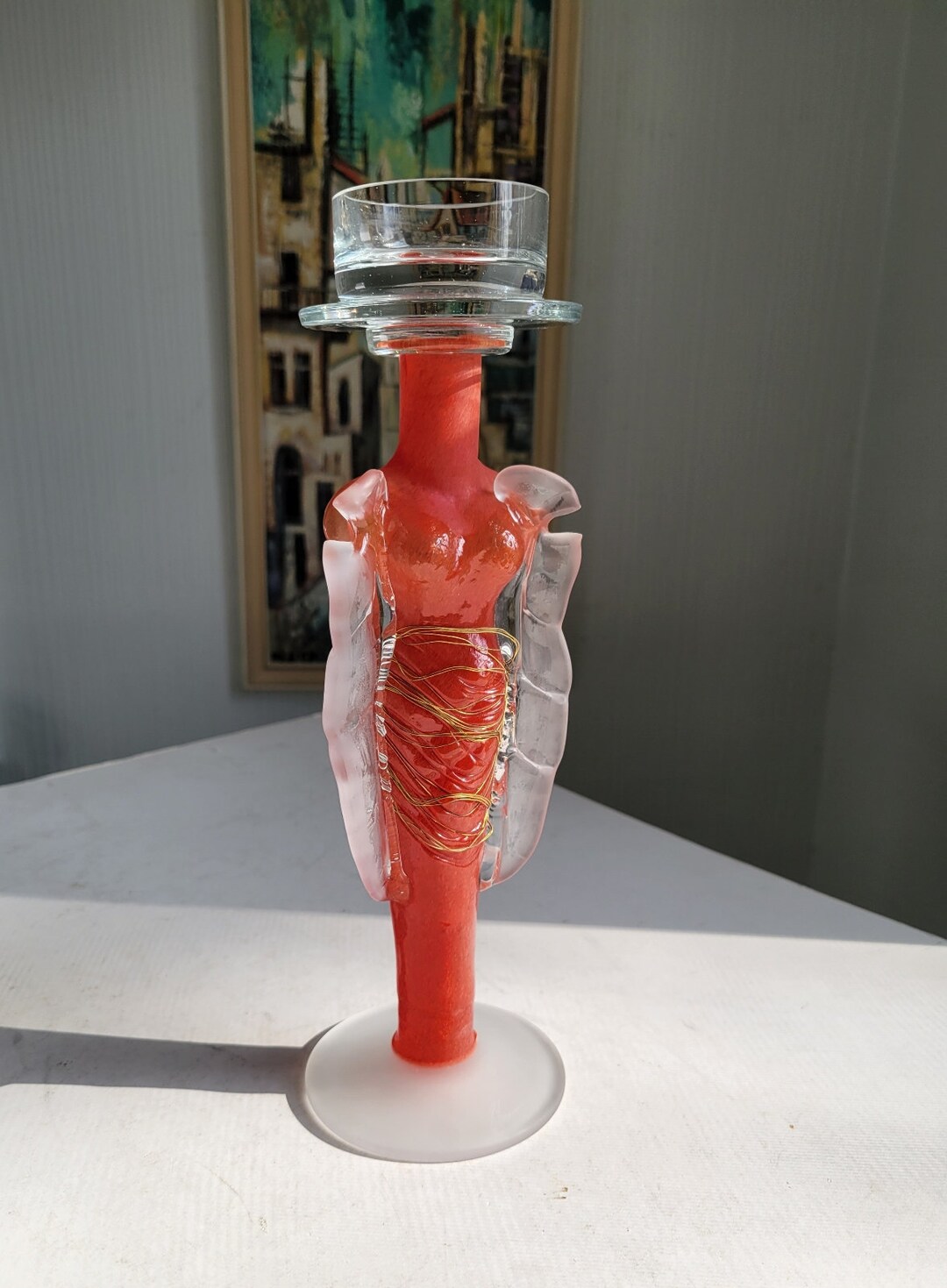 MCM Elena Graure Manta Red Art Glass Candle Holder - Etsy