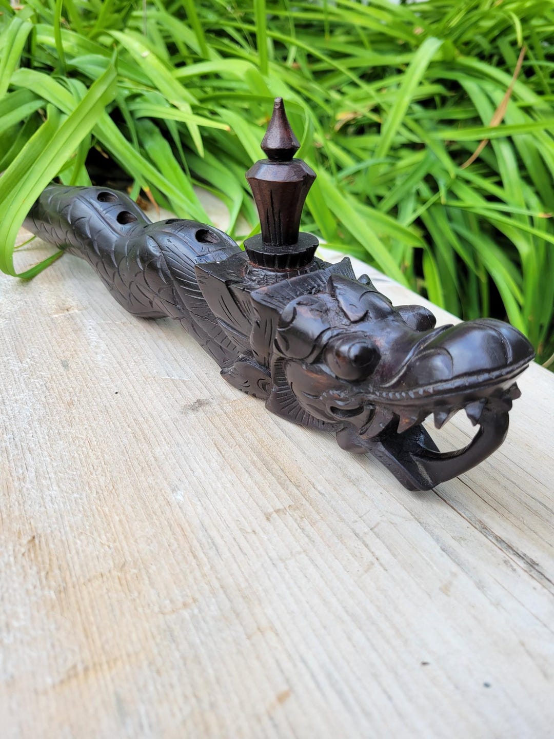Vintage Asian Hand Carved Wood Dragon Flute - Etsy