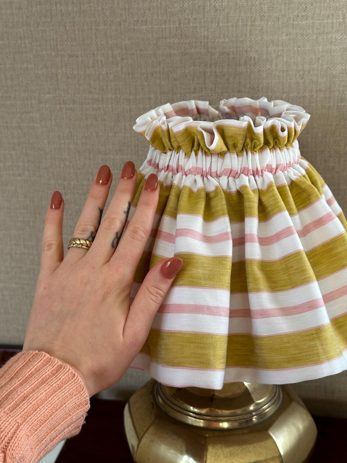 Yellow and off White Horizontal Stripe Gathered Fabric Lampshade - Etsy