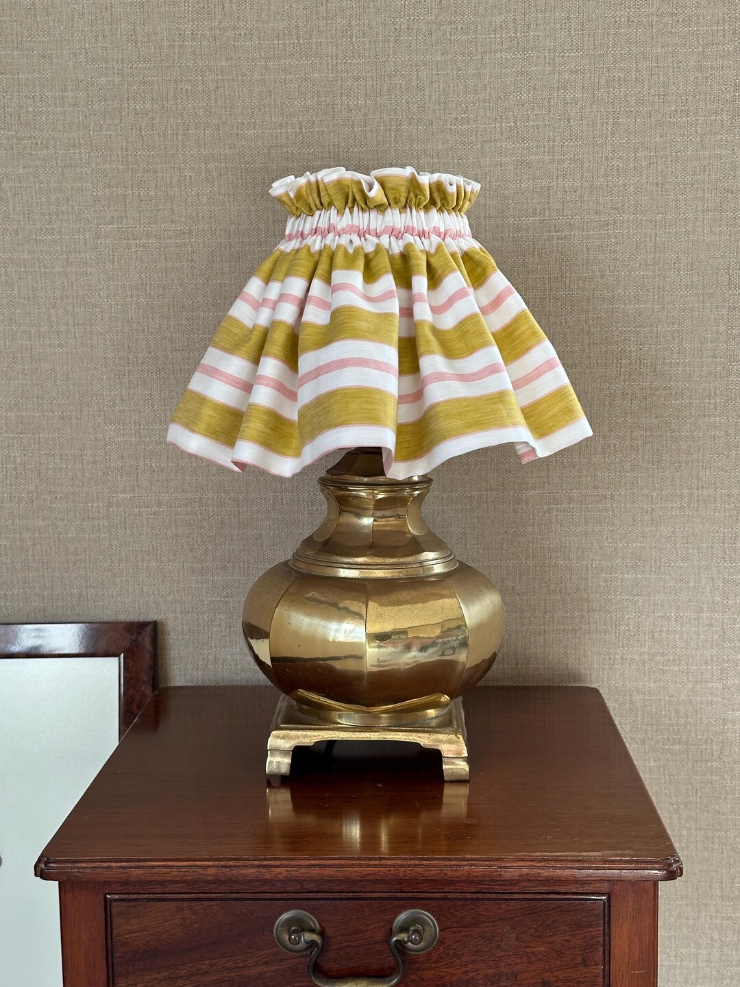 Yellow and off White Horizontal Stripe Gathered Fabric Lampshade - Etsy