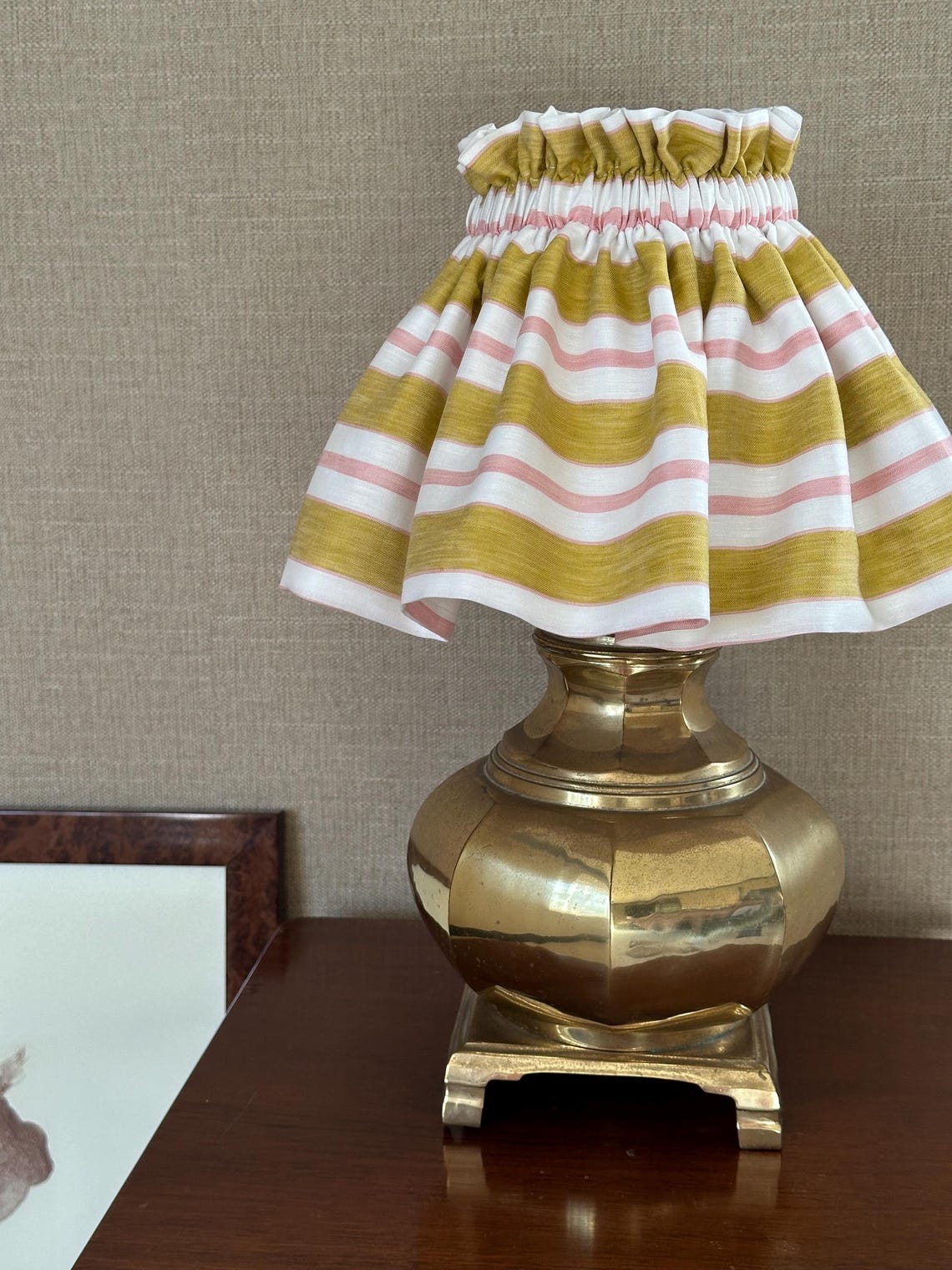Yellow and off White Horizontal Stripe Gathered Fabric Lampshade - Etsy