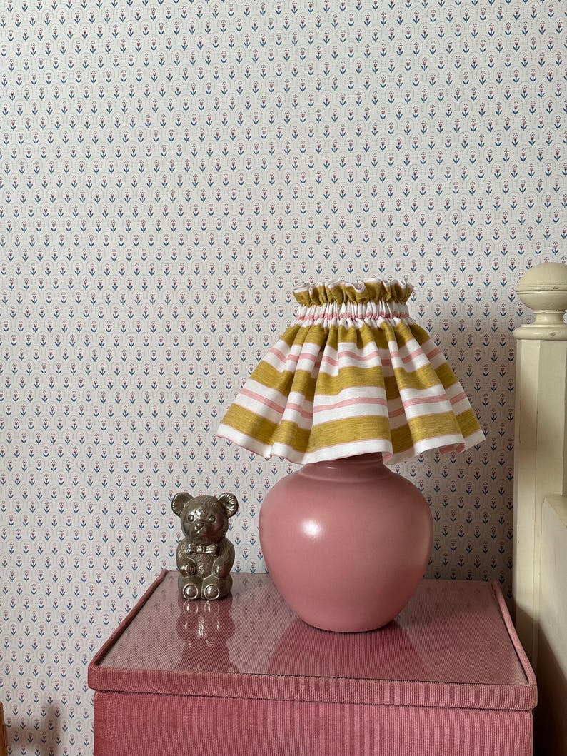 Yellow and off White Horizontal Stripe Gathered Fabric Lampshade - Etsy