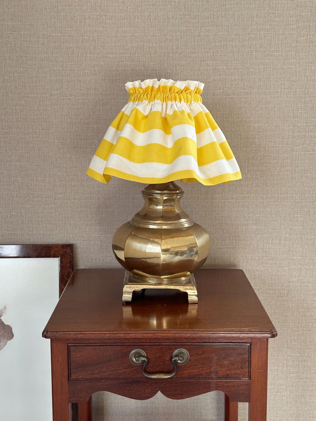 Yellow and off White Horizontal Stripe Gathered Fabric Lampshade - Etsy