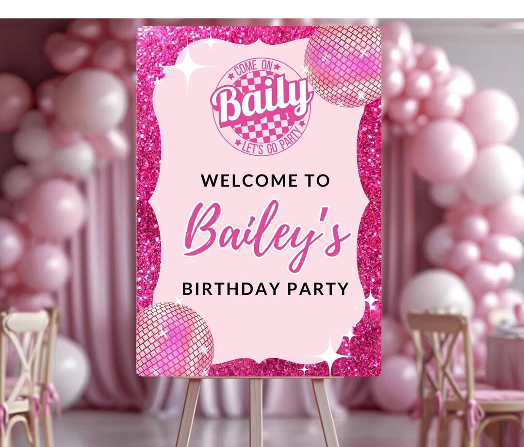 Editable Pink Doll Birthday Welcome Sign |girl Birthday Party Entrance ...