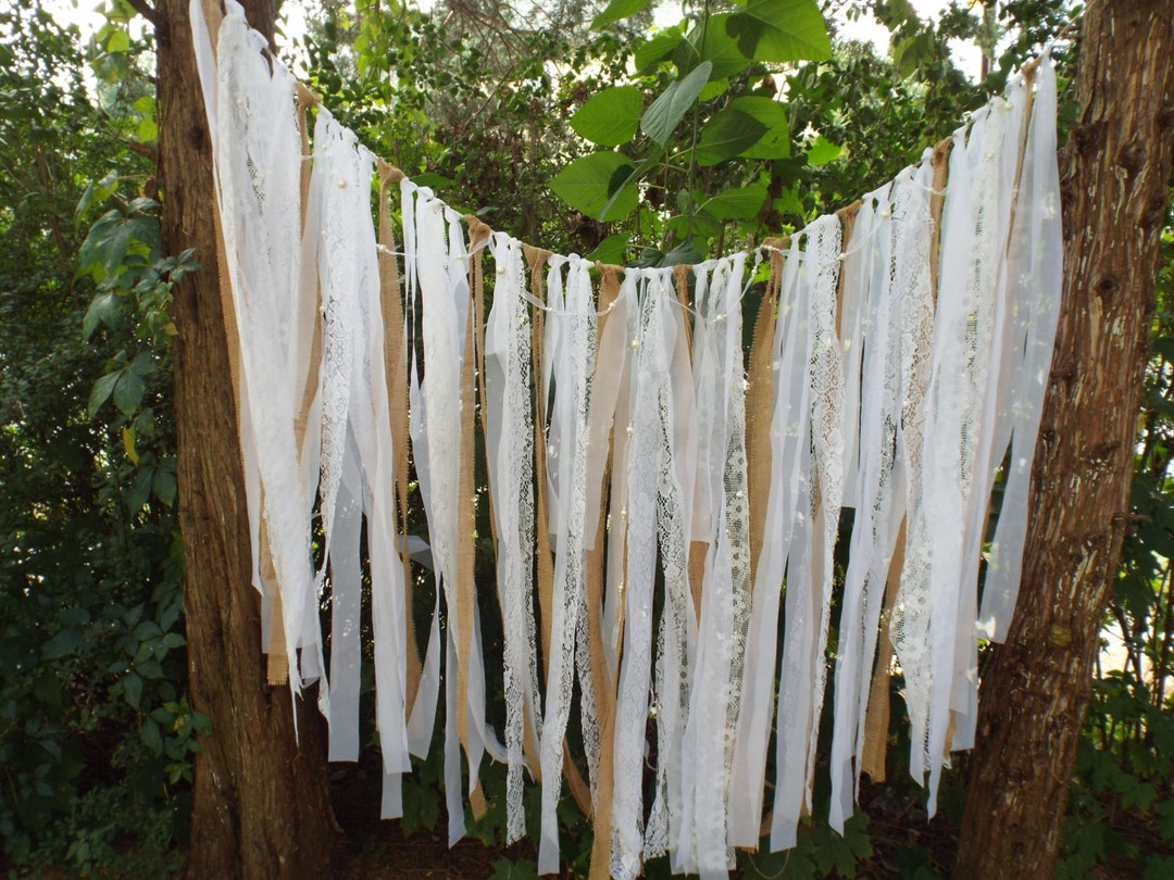 5 Ft Rustic White Lace Garland, Wedding Garland, Cottage Banner, Burlap ...
