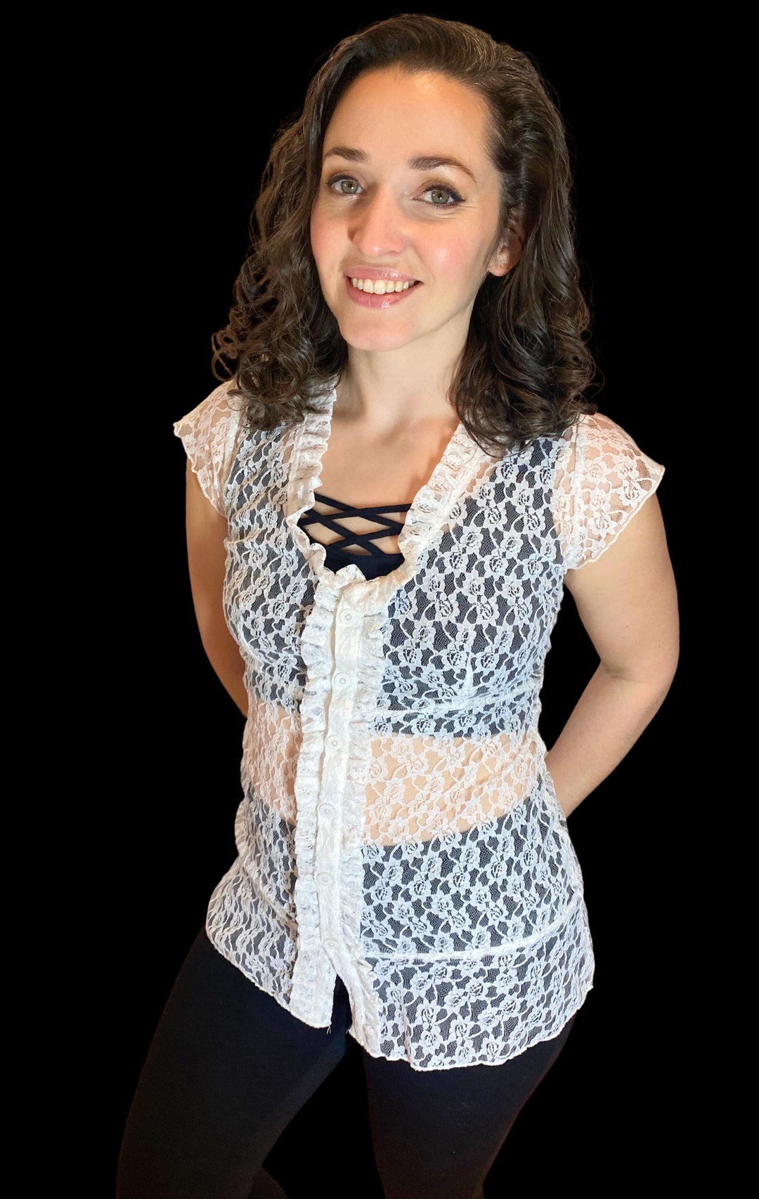 Lace Button-down Top: Cotton-poly Blend, Form-fitted - Etsy