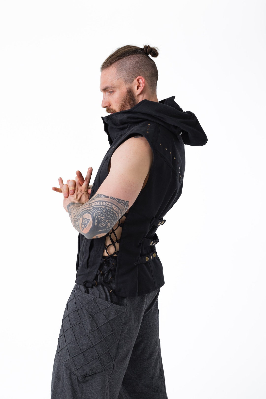 Hooded Cotton Trickster Vest: Androgynous Festival Clothing - Etsy