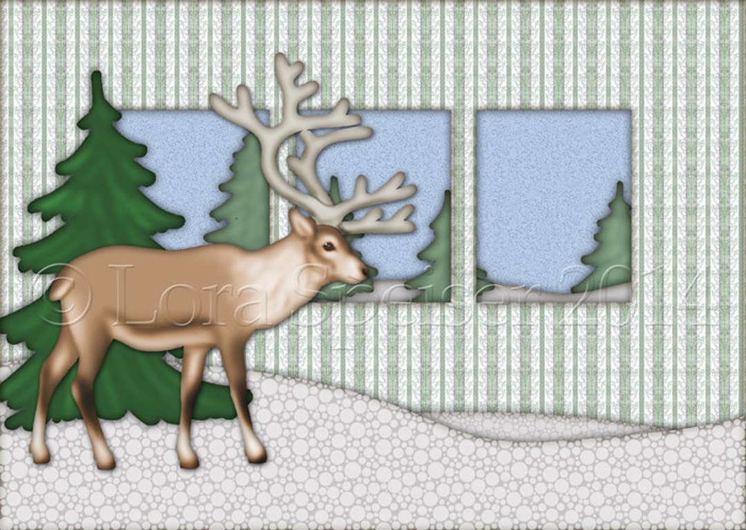 Layered Reindeer Christmas Holiday Card Cutting Files Snow, Pine Trees ...
