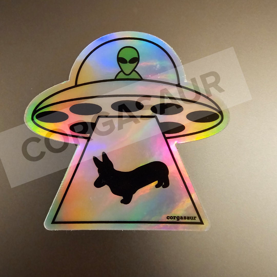 Corgi Being Abducted by an Alien in a UFO Holographic Sticker - Etsy ...