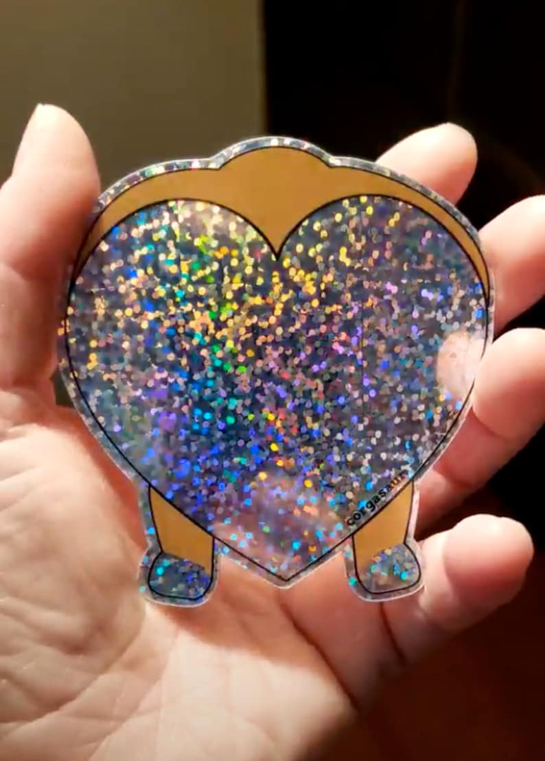 Corgi Heart Butt Holographic Glittery STICKER - Etsy