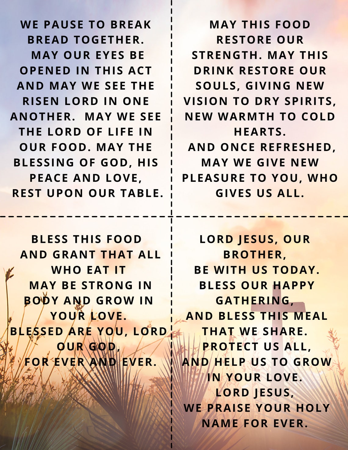 Meal Prayer Cards for Christian Family - Downloadable Table Prayers - Etsy