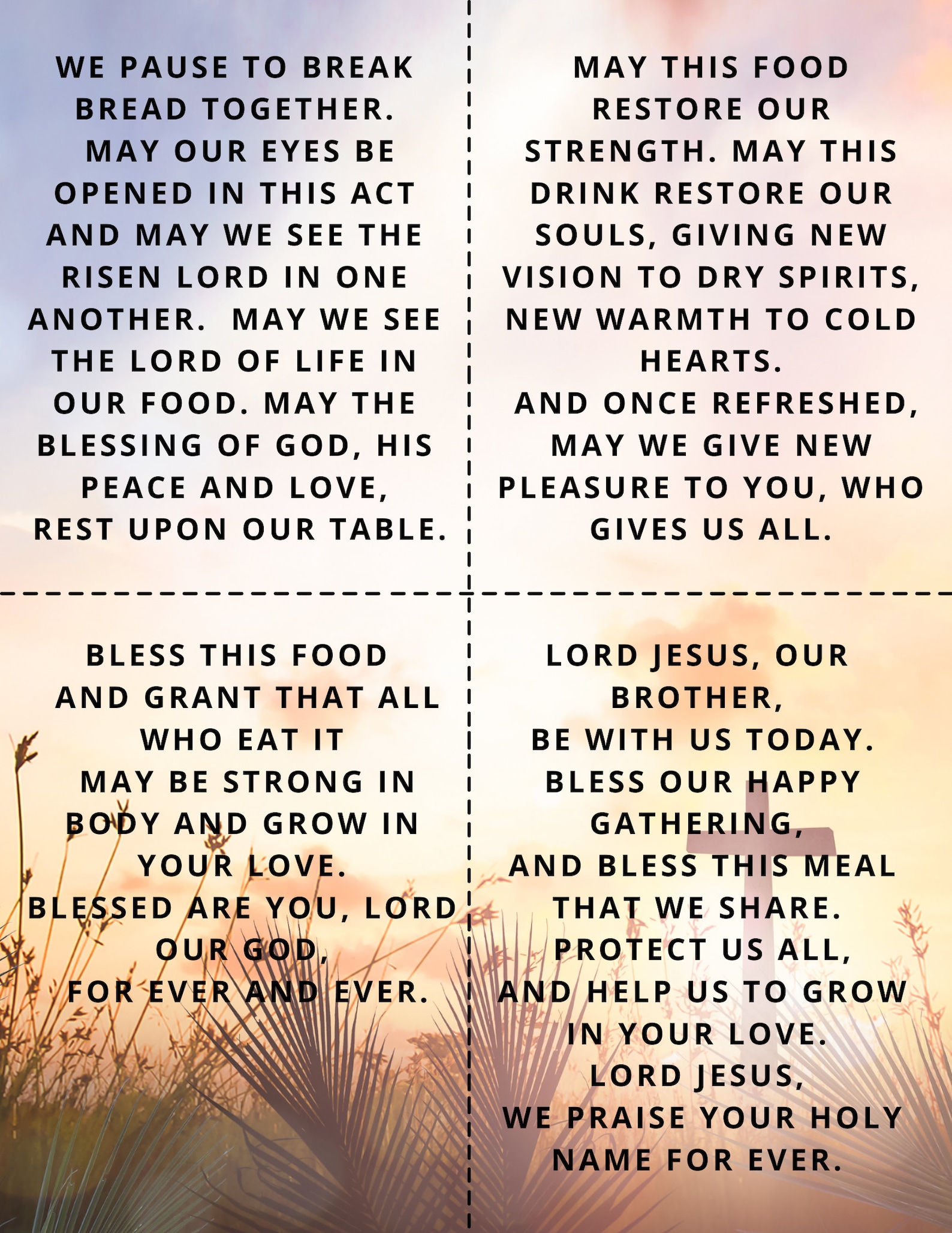 Meal Prayer Cards for Christian Family - Downloadable Table Prayers - Etsy