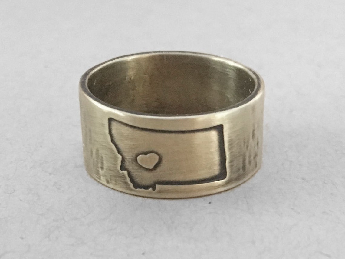 Loving Montana Hand Etched Ring Antique Brass or Matte Silver | Etsy