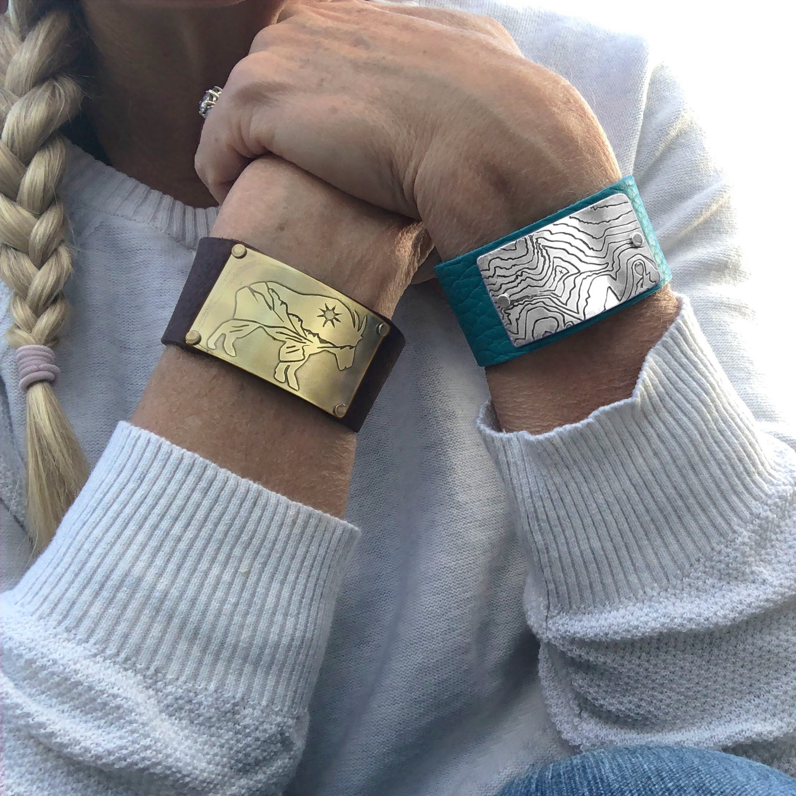 Rising Wolf Leather Cuff Topographic Leather Bracelet | Etsy