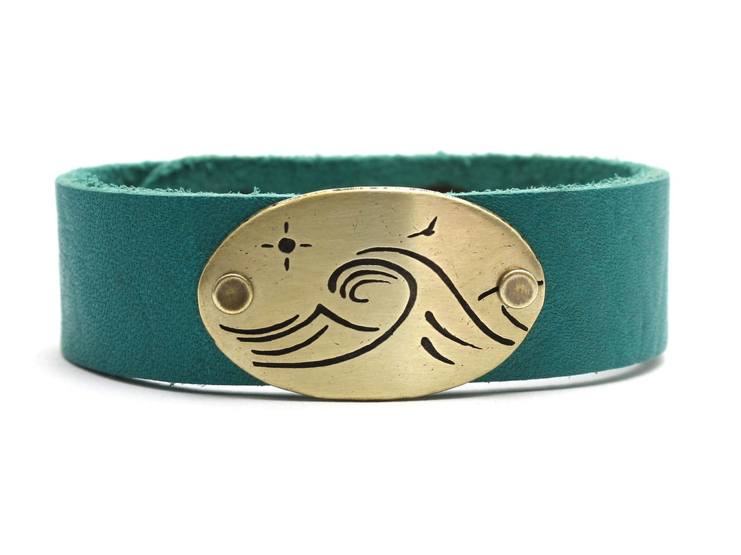 Leather Cuff Ocean Waves Bracelet Beach Bracelet Ocean Leather Cuff Sea ...