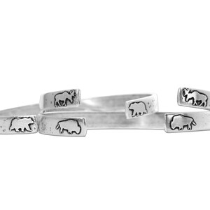 Matte Silver Skinny Buffalo Cuff. Bison Jewelry. Set of 3 Men's Cuff ...