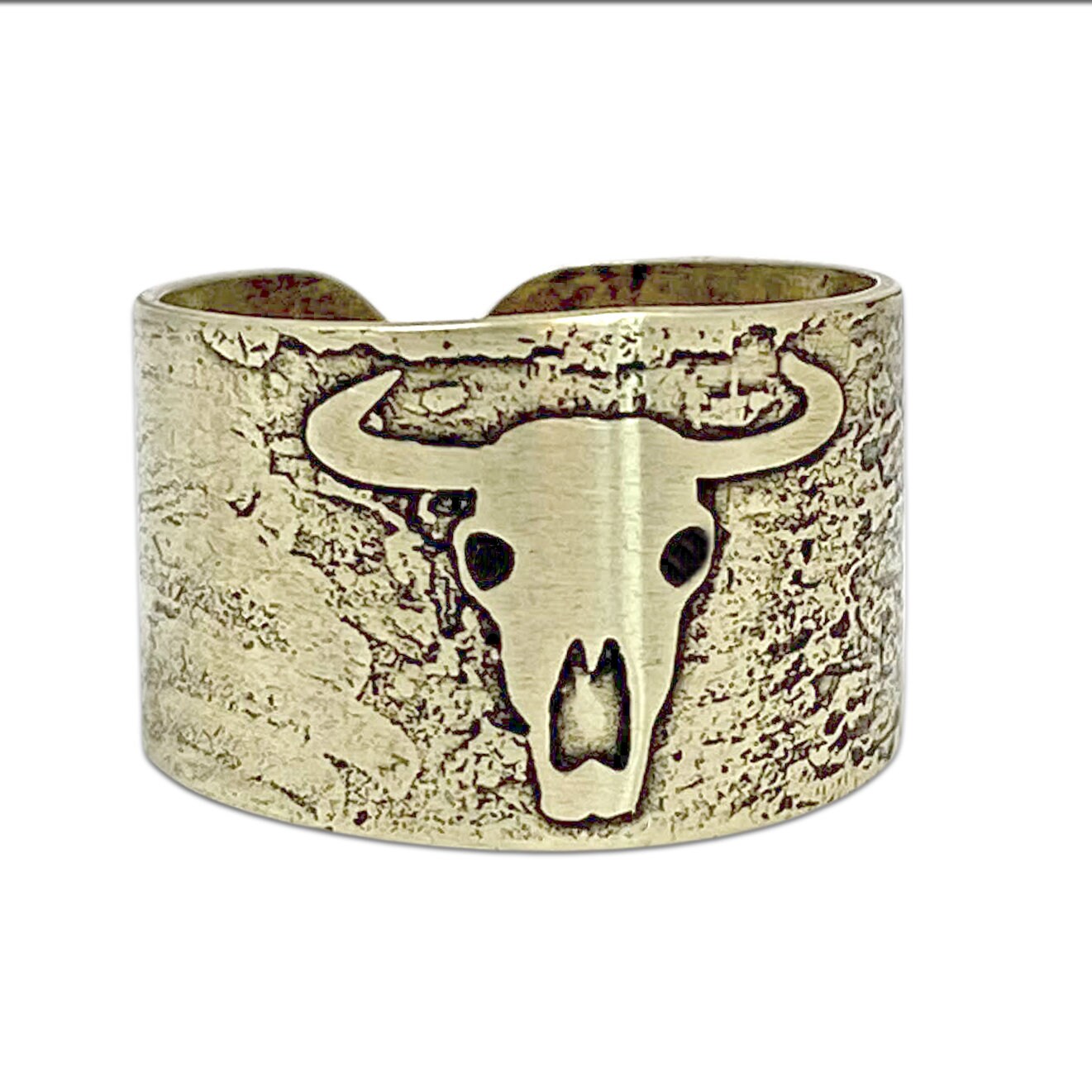 Bison Skull Adjustable Ring matte silver Hand etched and | Etsy