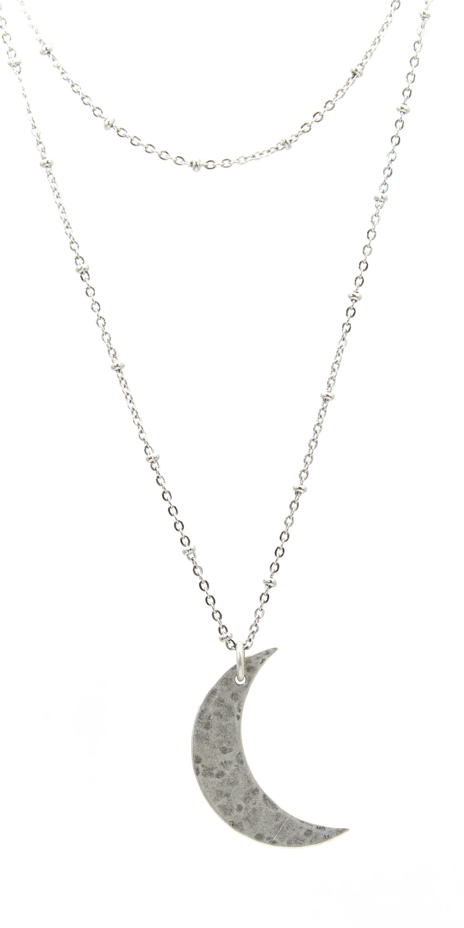 Crescent Moon Long Layered Necklace Double Chain Necklace. | Etsy