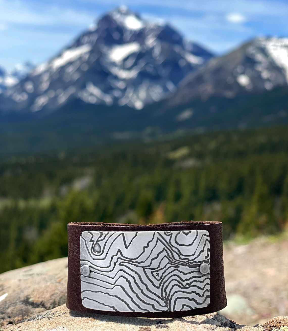 Rising Wolf Leather Cuff Topographic Leather Bracelet - Etsy