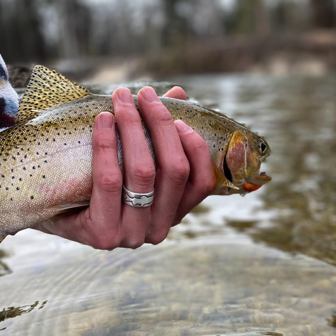 Single Trout Hand Etched Ring Inspired by Nature Antique Brass or Matte ...