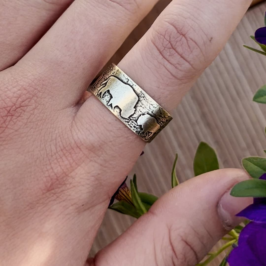 Bison Nature Ring Buffalo Circles Adjustable Mountain Ring - Etsy